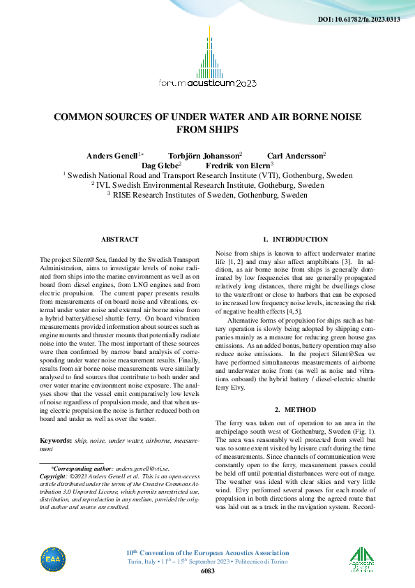 (PDF) Common sources of under water and air borne noise from ships