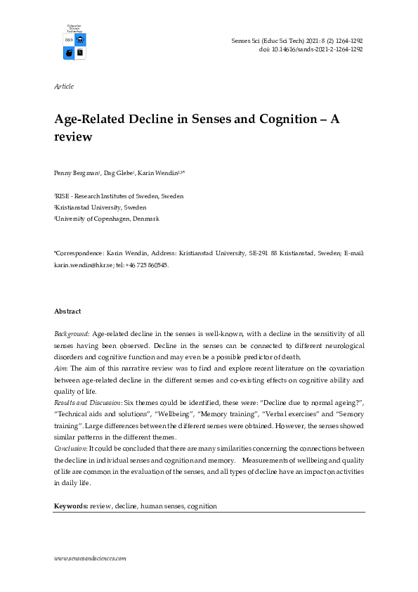 (PDF) Age-Related Decline in Senses and Cognition – A review