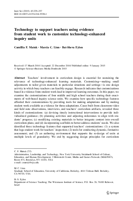 (PDF) Technology to support teachers using evidence from student work ...