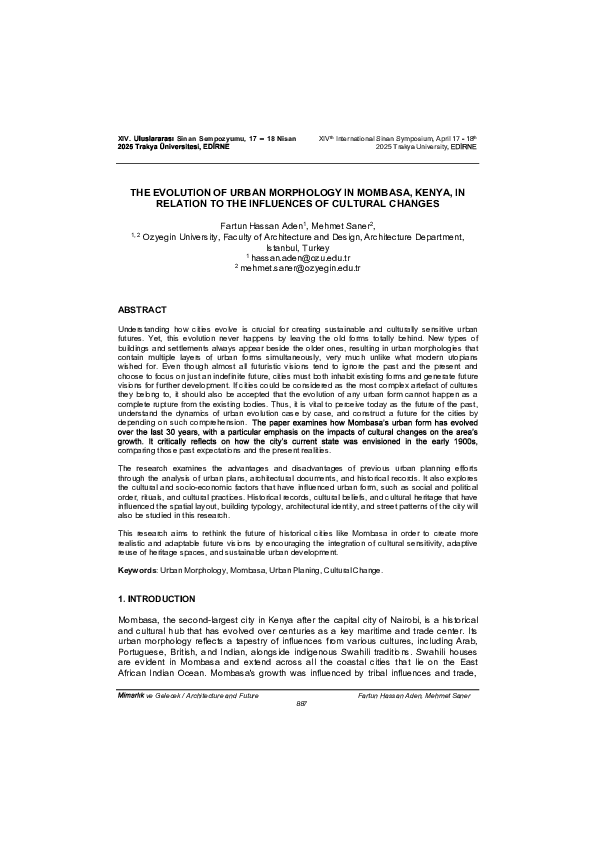 (PDF) THE EVOLUTION OF URBAN MORPHOLOGY IN MOMBASA, KENYA, IN RELATION ...