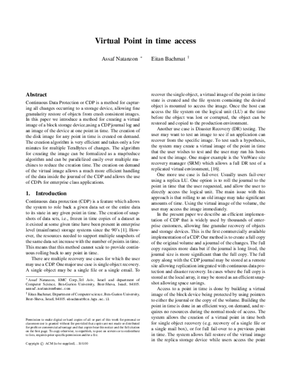 (PDF) Virtual point in time access