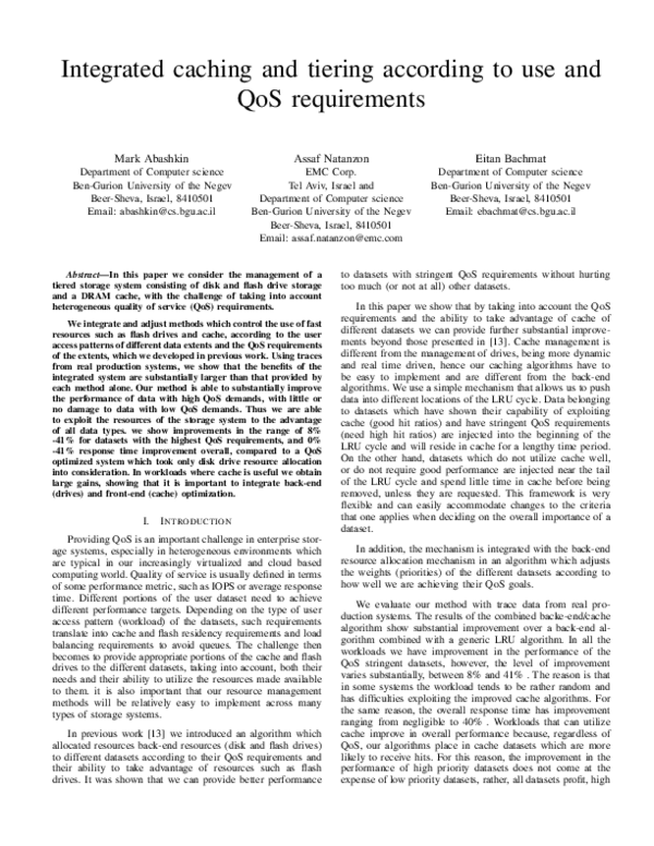 (PDF) Integrated caching and tiering according to use and QoS requirements