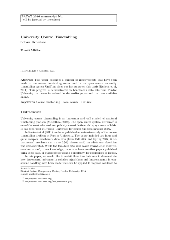 (PDF) University Course Timetabling Solver Evolution