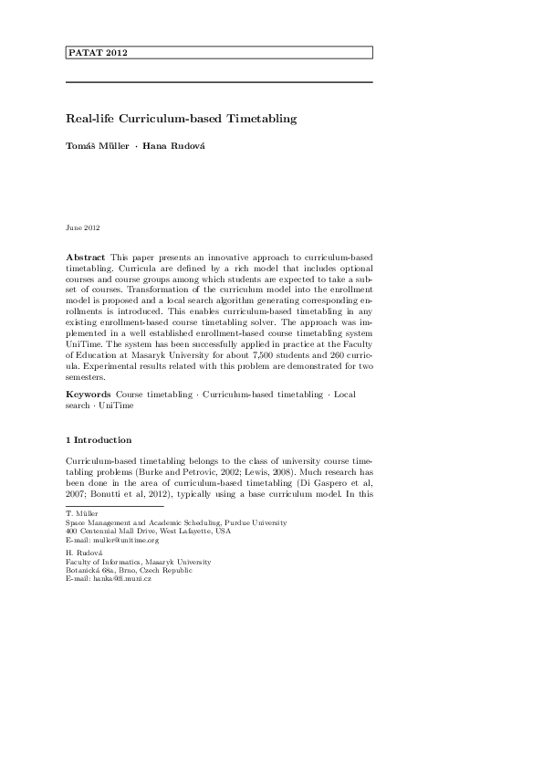 (PDF) Real-life curriculum-based timetabling