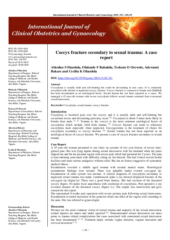 (PDF) Coccyx fracture secondary to sexual trauma: A case report