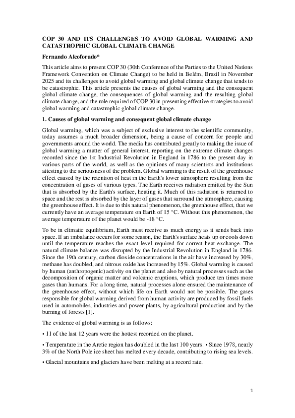 (PDF) COP 30 AND ITS CHALLENGES TO AVOID GLOBAL WARMING AND ...