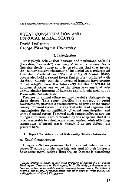 (PDF) Equal Consideration and Unequal Moral Status