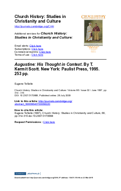 (PDF) Augustine: His Thought in Context. By T. Kermit Scott. New York: Paulist Press, 1995. 253 pp