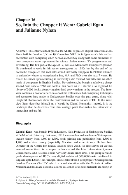 (PDF) So, Into the Chopper It Went: Gabriel Egan and Julianne Nyhan