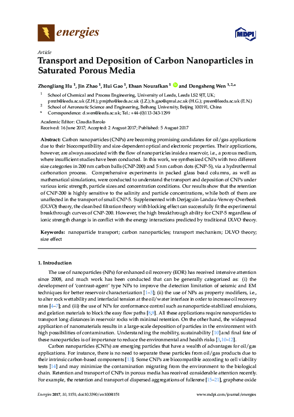 (PDF) Transport and Deposition of Carbon Nanoparticles in Saturated ...