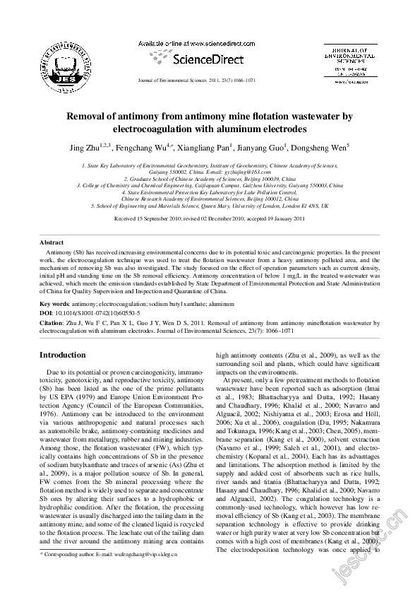 (PDF) Removal of antimony from antimony mine flotation wastewater by ...