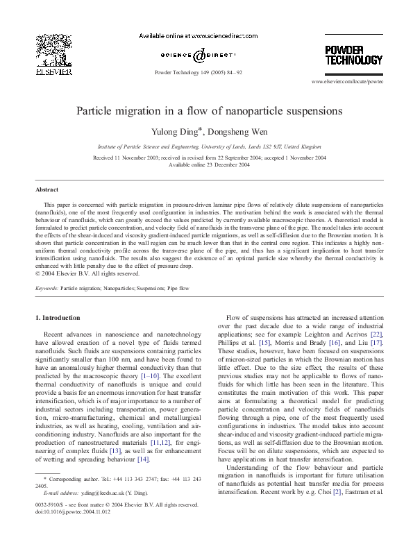 (PDF) Particle migration in a flow of nanoparticle suspensions
