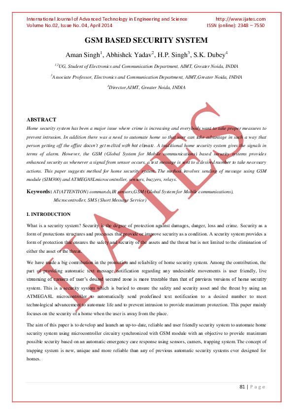 (PDF) GSM Based Security System