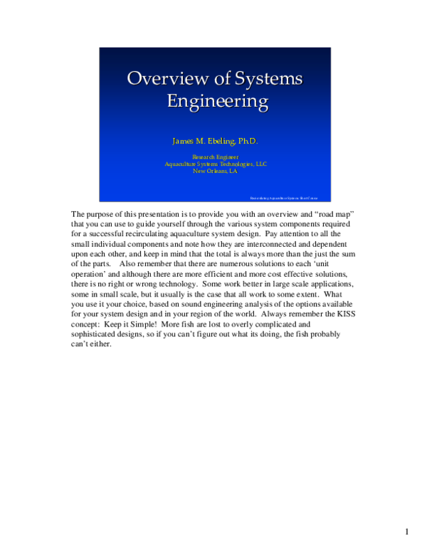 (PDF) Overview of Systems Engineering