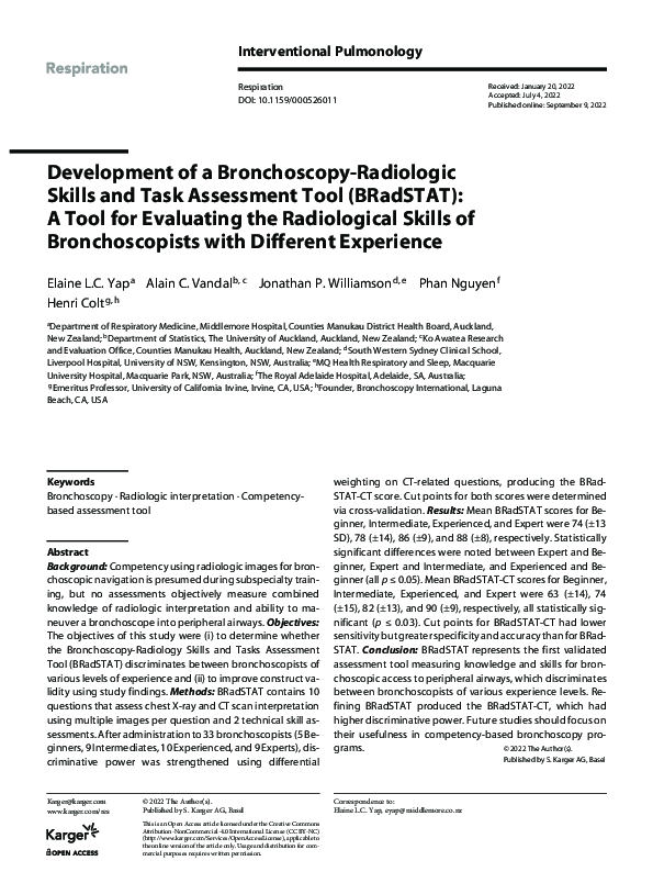 (PDF) Development of a Bronchoscopy-Radiologic Skills and Task ...
