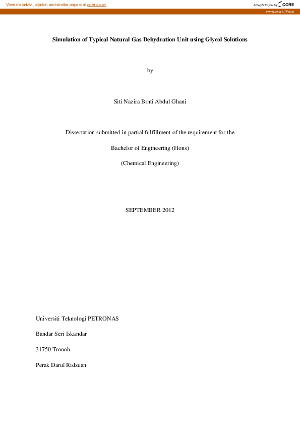 (PDF) Simulation of Typical Natural Gas Dehydration Unit using Glycol ...