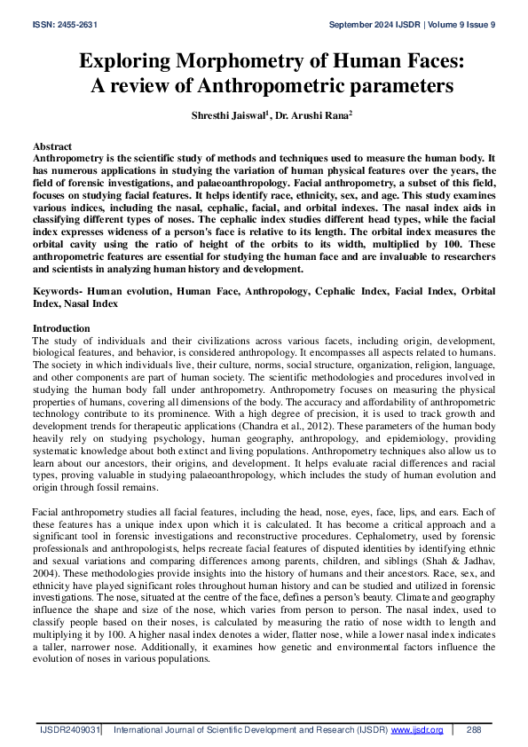 (PDF) Exploring Morphometry of Human Faces: A review of Anthropometric ...