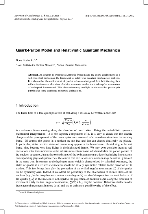 (PDF) Quark-Parton Model and Relativistic Quantum Mechanics
