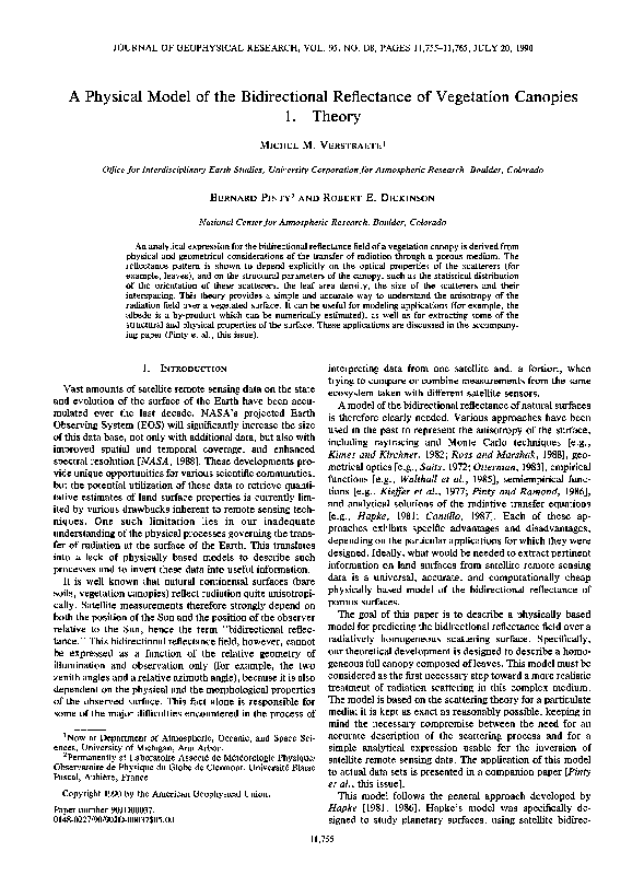 (PDF) A physical model of the bidirectional reflectance of vegetation ...