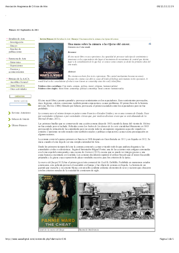 (PDF) Una mano sobre la cámara o las tijeras del censor.: Censura en el cine mudo