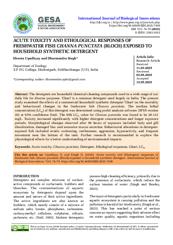 (PDF) Acute toxicity and Ethological responses of freshwater fish ...