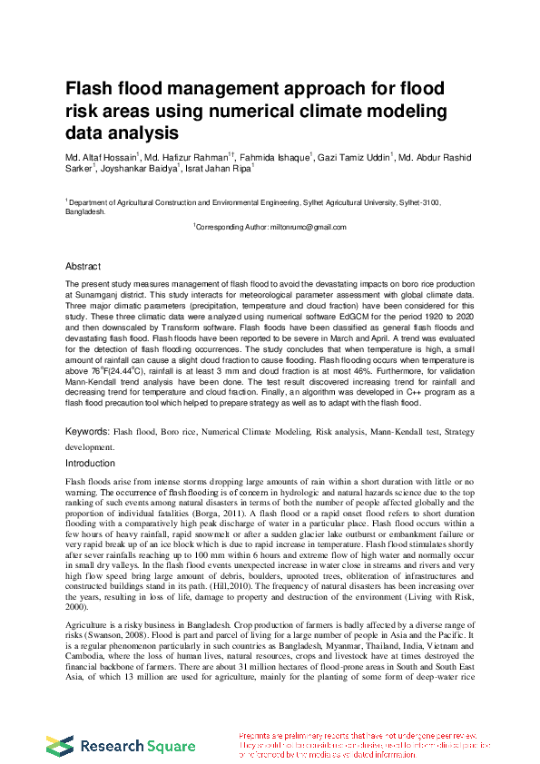 (PDF) Flash Flood Management Approach for Flood Risk Areas Using ...