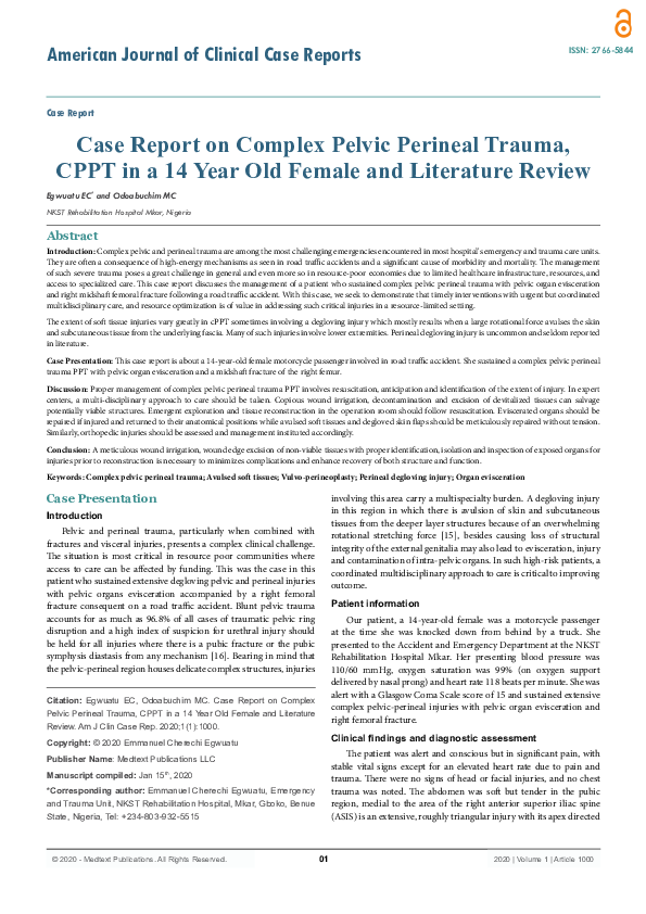 (PDF) Case Report on Complex Pelvic Perineal Trauma, CPPT in a 14 Year ...