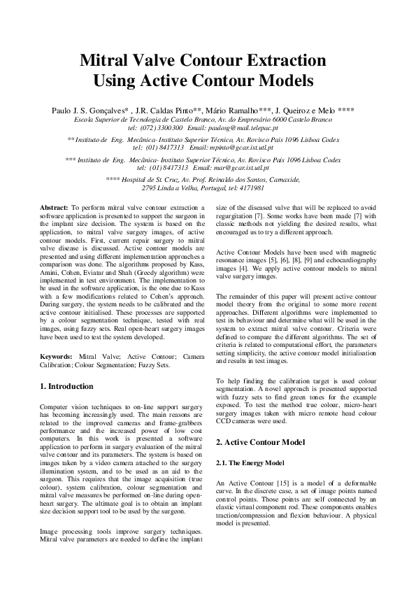 (PDF) Mitral valve contour extraction using active contour models