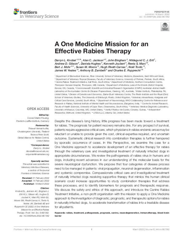 (PDF) A One Medicine Mission for an Effective Rabies Therapy