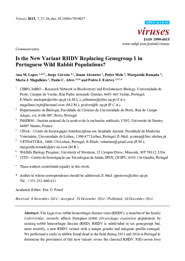 (PDF) Communication Is the New Variant RHDV Replacing Genogroup 1 in ...
