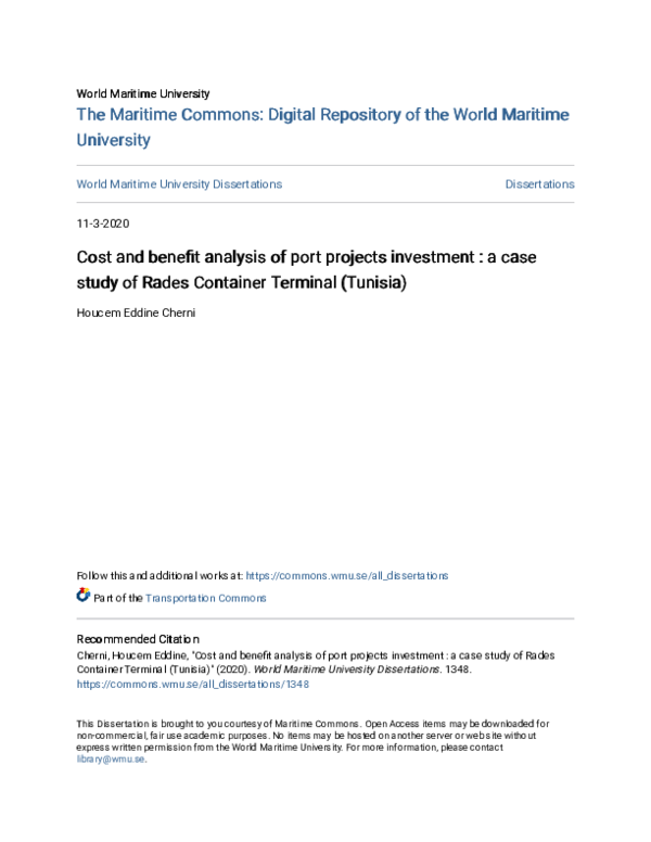 (PDF) Cost and benefit analysis of port projects investment : a case ...