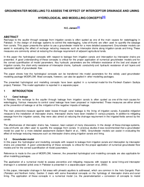(PDF) Groundwater modelling to assess the effect of interceptor ...