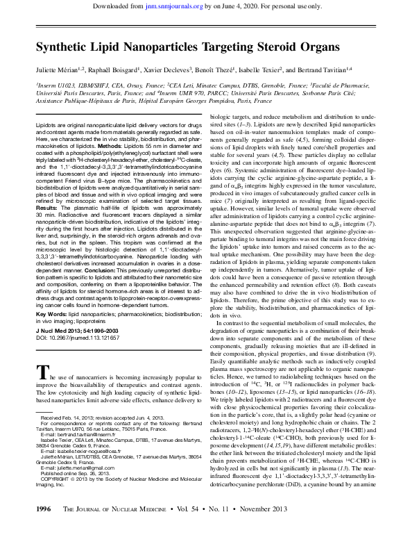 (PDF) Synthetic Lipid Nanoparticles Targeting Steroid Organs