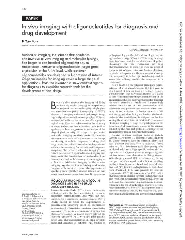 (PDF) In vivo imaging with oligonucleotides for diagnosis and drug development