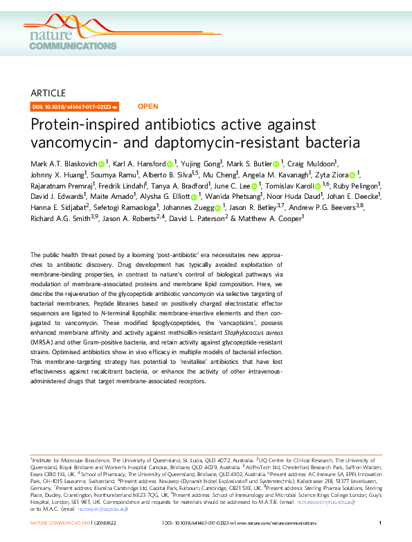 (PDF) Protein-inspired antibiotics active against vancomycin- and ...