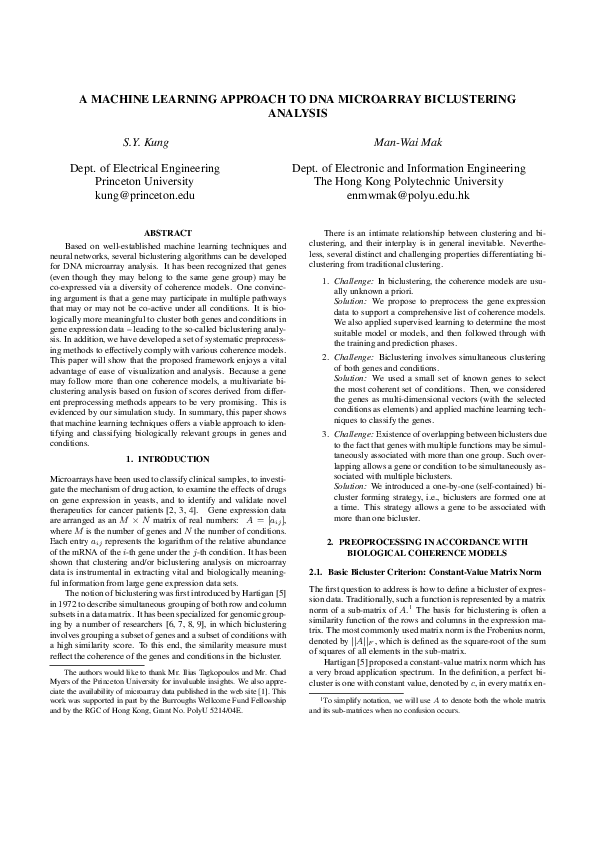 (PDF) A machine learning approach to DNA microarray biclustering analysis