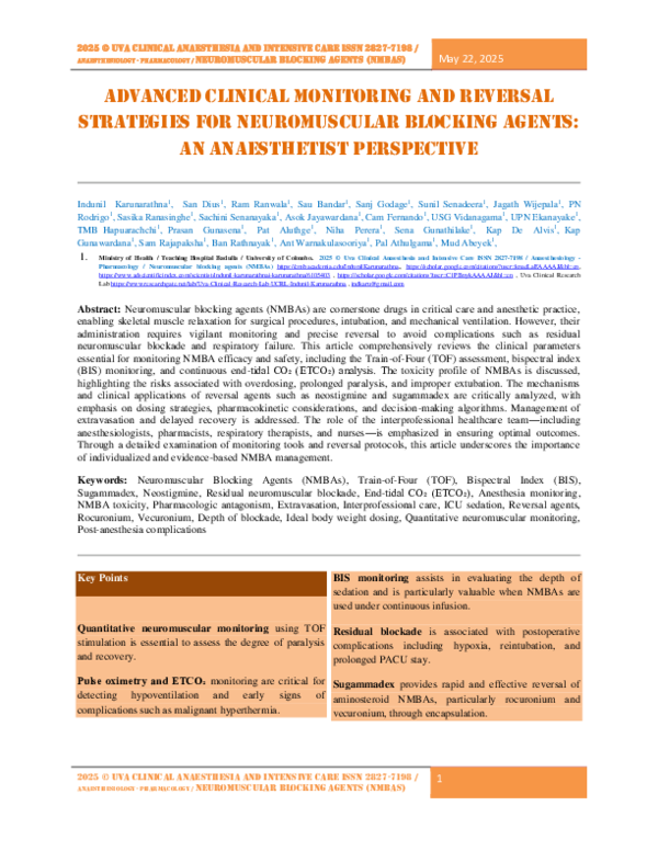 (PDF) Advanced Clinical Monitoring and Reversal Strategies for Neuromuscular Blocking Agents An ...