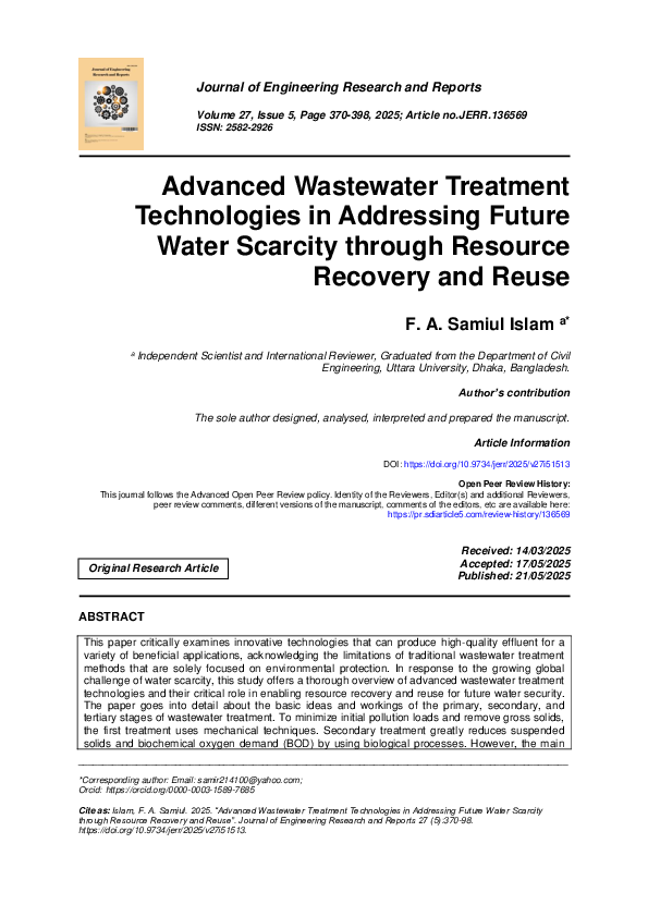 (PDF) Advanced Wastewater Treatment Technologies in Addressing Future ...