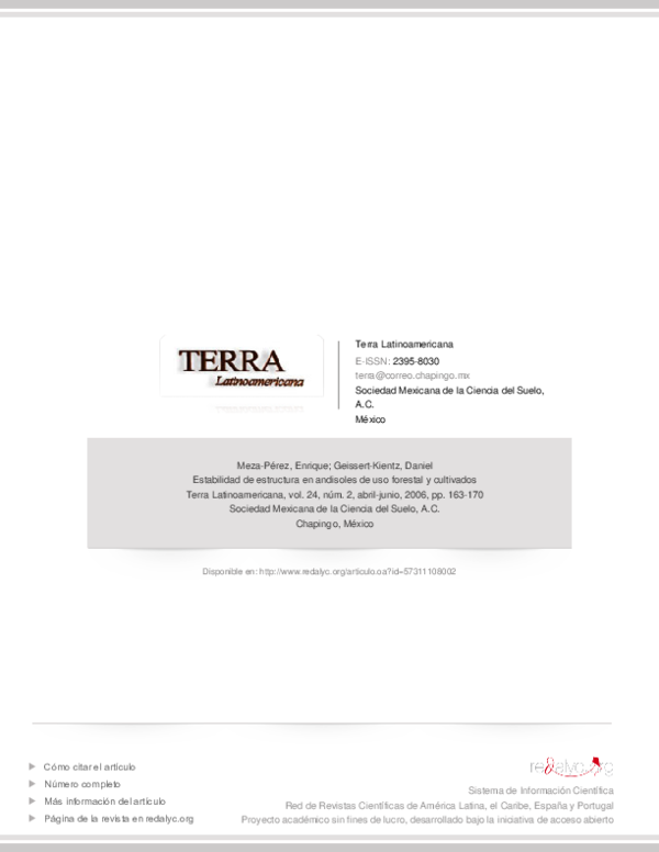 (PDF) ESTABILIDAD DE ESTRUCTURA EN ANDISOLES DE USO FORESTAL Y ...