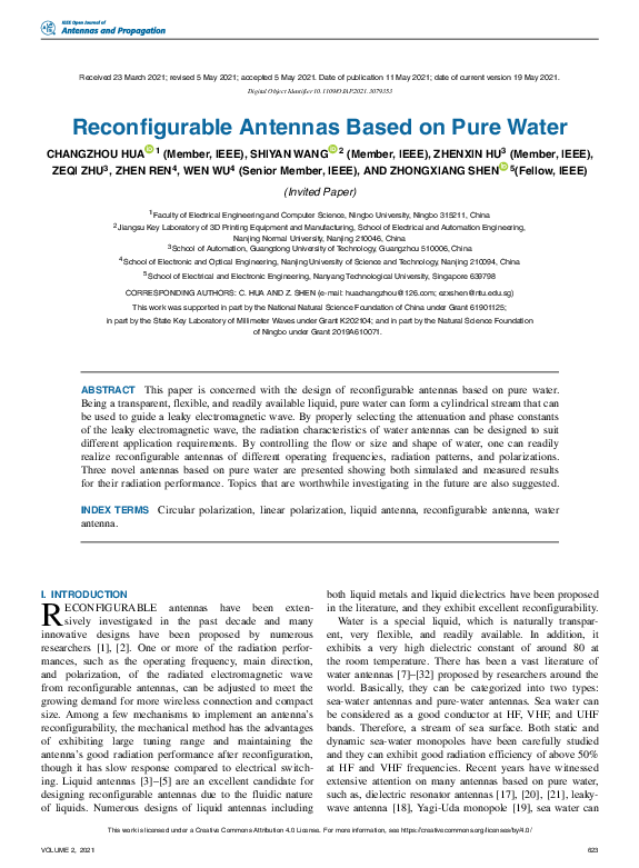 (PDF) Reconfigurable Antennas Based on Pure Water
