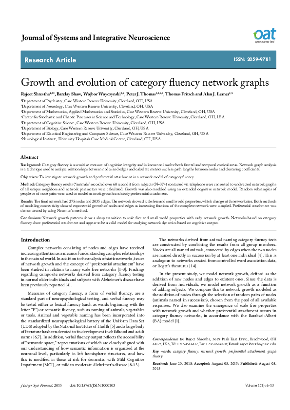 (PDF) Growth and evolution of category fluency network graphs