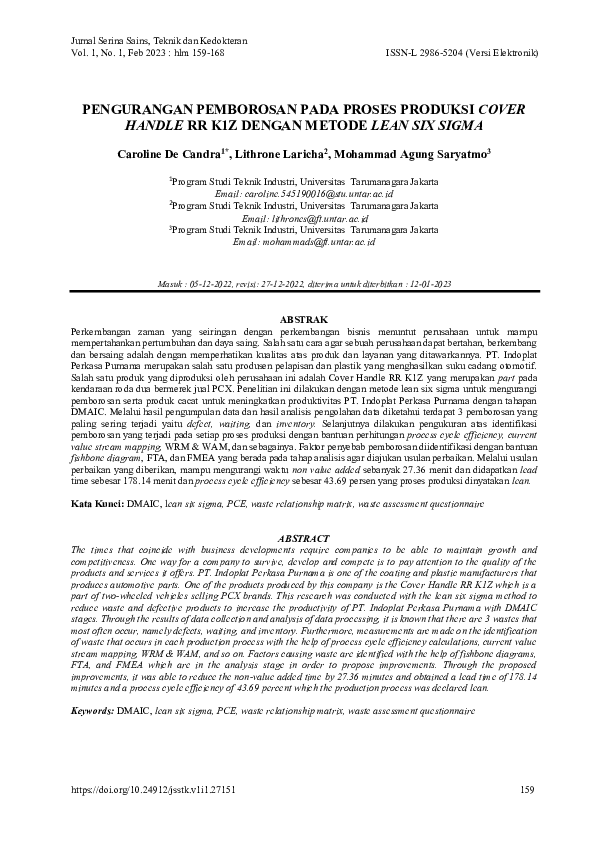 (PDF) Pengurangan Pemborosan Pada Proses Produksi Cover Handle RR K1Z ...