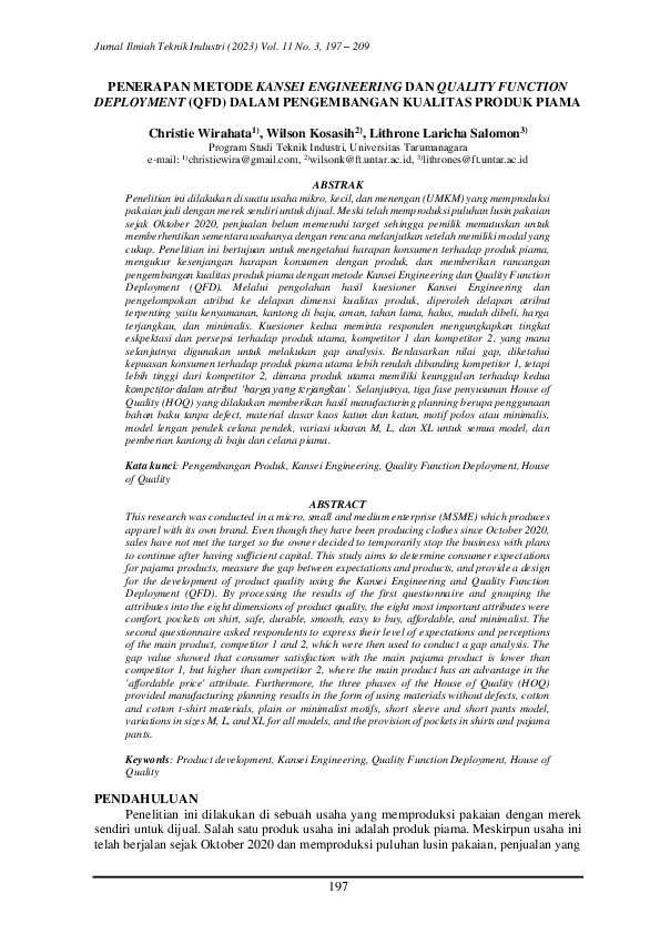 (PDF) Penerapan Metode Kansei Engineering Dan Quality Function Deployment (QFD) Dalam ...