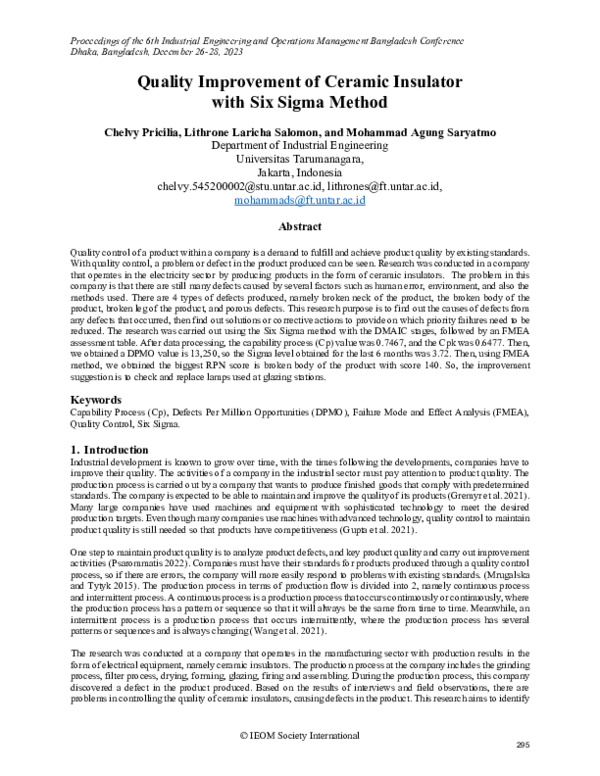 (PDF) Quality Improvement of Ceramic Insulator with Six Sigma Method