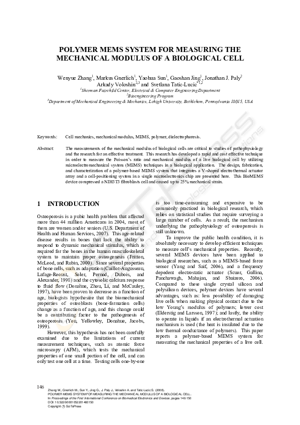 (PDF) Polymer Mems System for Measuring the Mechanical Modulus of a ...