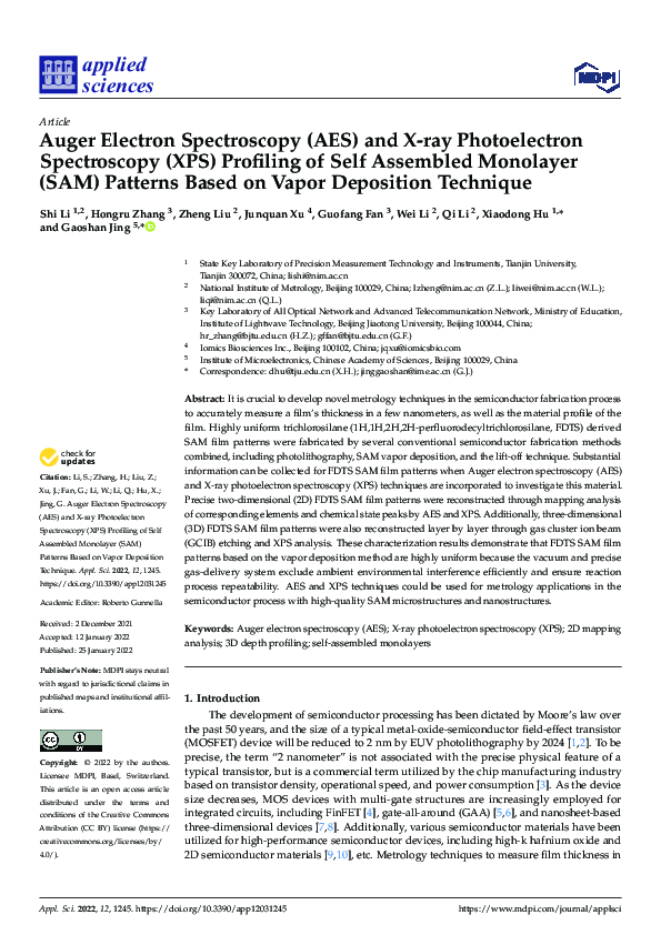 (PDF) Auger Electron Spectroscopy (AES) and X-ray Photoelectron Spectroscopy (XPS) Profiling of ...