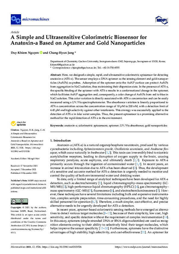 (PDF) A Simple and Ultrasensitive Colorimetric Biosensor for Anatoxin-a ...