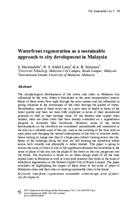 (PDF) Waterfront regeneration as a sustainable approach to city ...