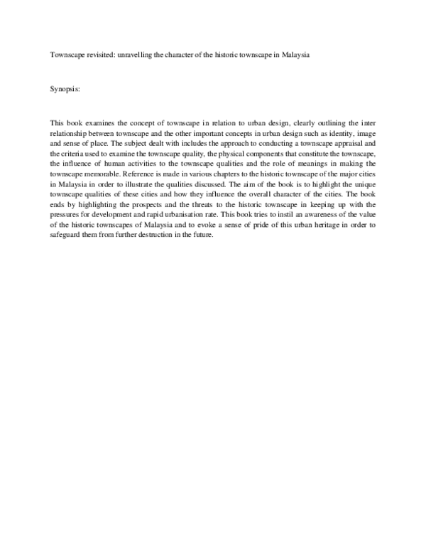 (PDF) Townscape Revisited: Unravelling the Character of the Historic ...