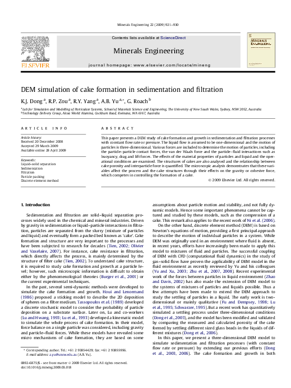 (PDF) DEM simulation of cake formation in sedimentation and filtration